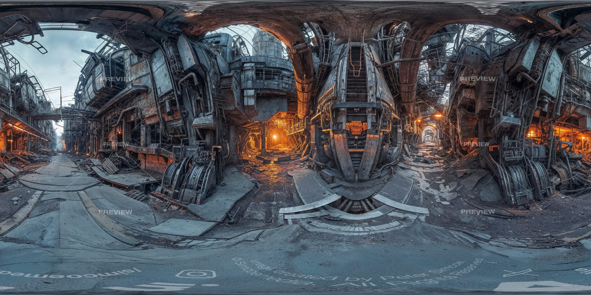 Post Apocalyptic City With Narrow Roads And Futuristic Machines